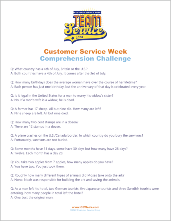 Comprehension Challenge – Customer Service Week