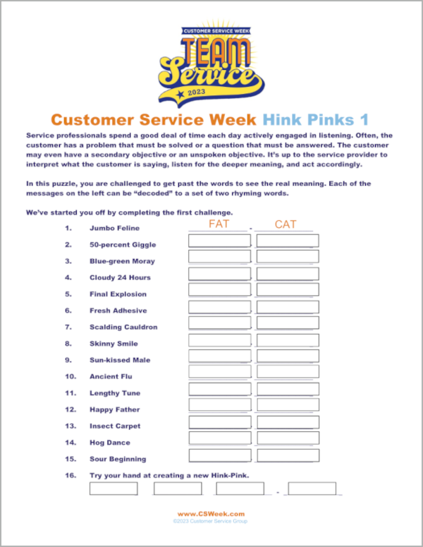 Hink-Pinks, 2 Puzzles (Remote ready) – Customer Service Week