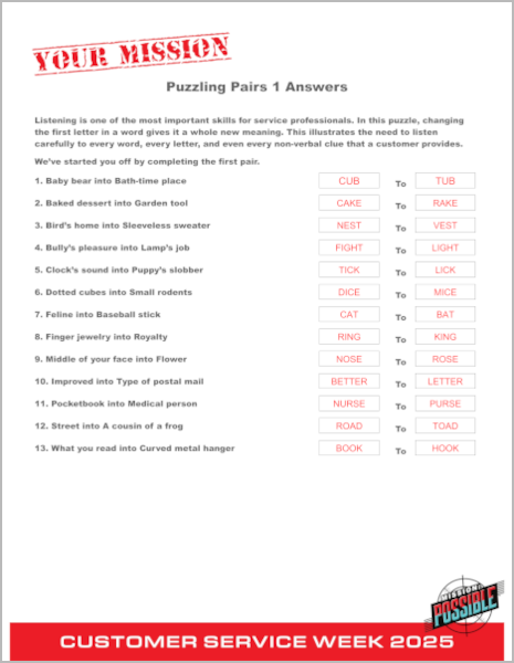 Puzzling Pairs Solutions – Customer Service Week