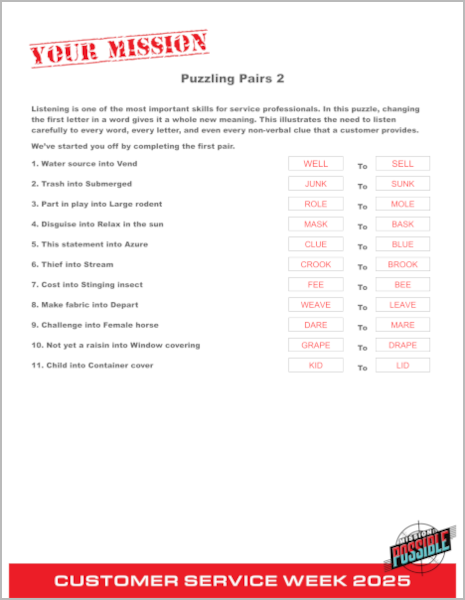 Puzzling Pairs 2 Solutions – Customer Service Week