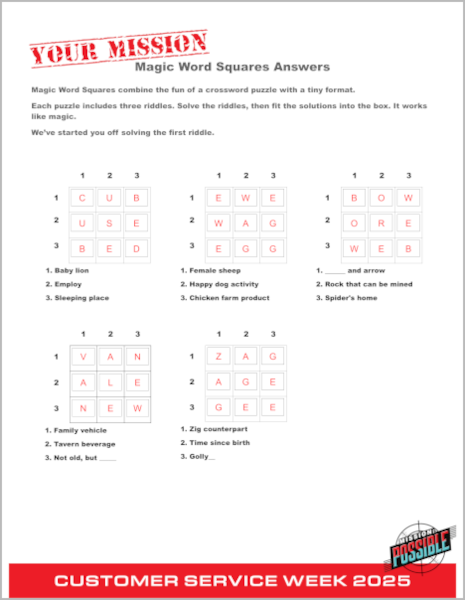 Magic Word Squares Solutions – Customer Service Week
