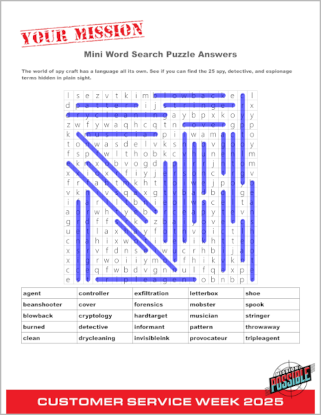 Mini Word Search Solution – Customer Service Week